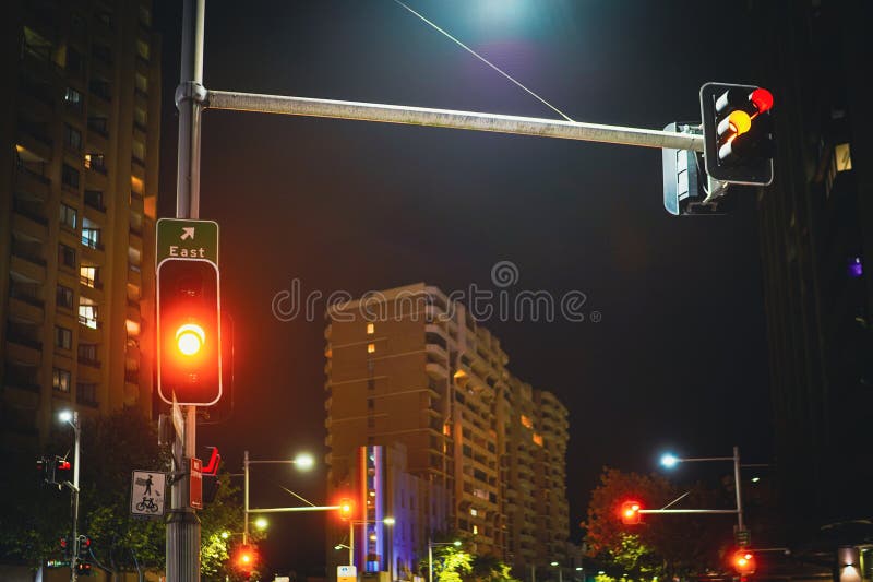 Red Light and Night Cityscape Stock Image - Image of corner, night ...