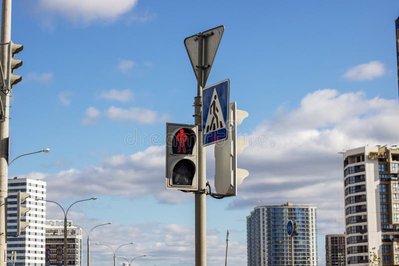 Red Light Pedestrian Traffic Light in City Stock Photo - Image of ...