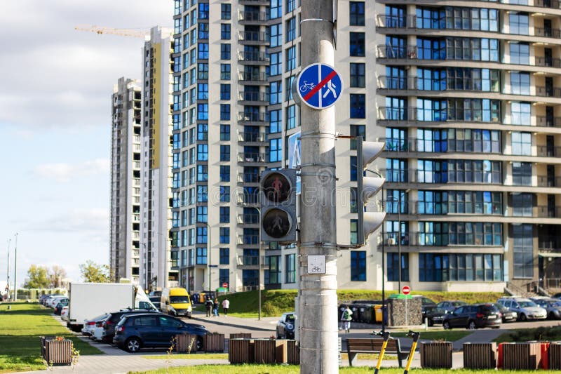 Red Light Pedestrian Traffic Light in City Stock Photo - Image of ...