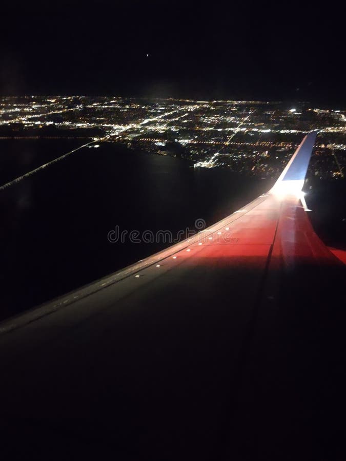 Red Light Plane Wing at Night 002 Stock Image - Image of black ...
