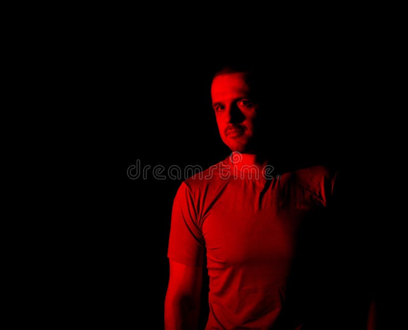 Portrait of Man with Red Light Looking in Camera Stock Photo - Image of ...