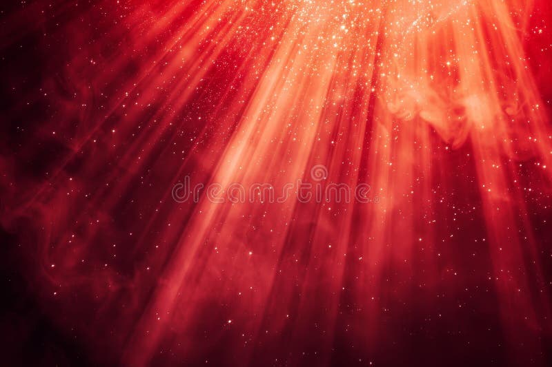 Red Light Rays Shine through a Dark, Cloudy Sky, Glowing Rays of Red ...