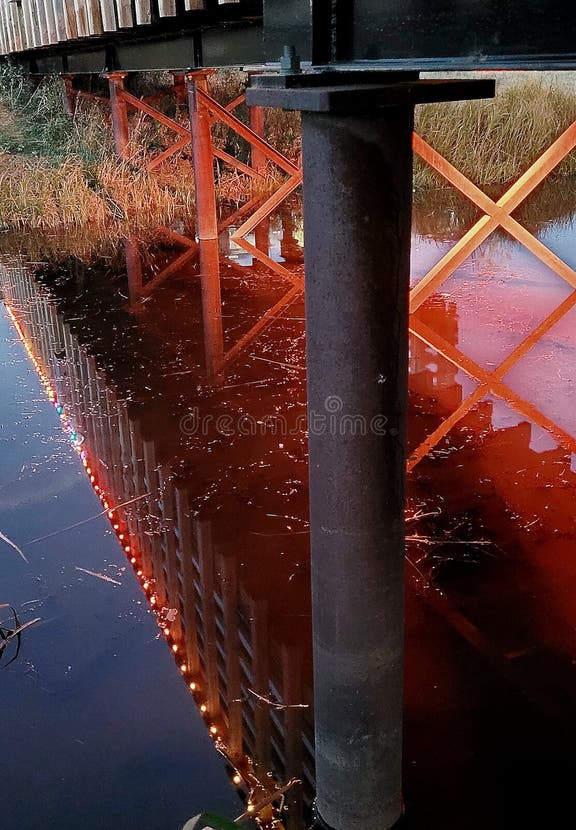 Red Light Reflections in the Pond Stock Image - Image of sunlight, tree ...