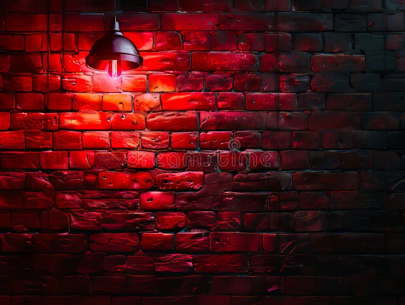 A Red Light is Shining on a Brick Wall Stock Image - Image of brick ...
