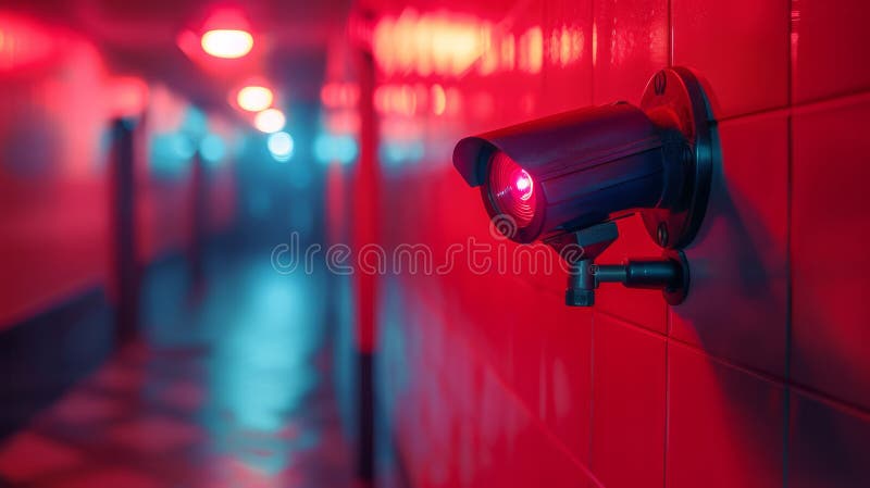 A Red Light is Shining from a Camera on the Wall, AI Stock Image ...