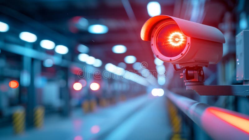 A Red Light is Shining on a Security Camera in the Distance, AI Stock ...
