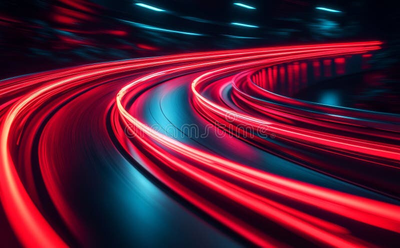 Red Light Streaks Twist into a Spiral Against a Dark Setting Stock ...