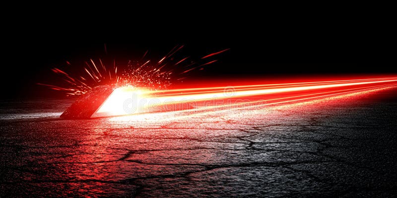 Red Light Trails Speeding Across Cracked Asphalt Road Surface Stock ...
