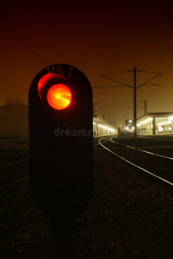 Red Light on train road stock photo. Image of iron, infrastructure ...