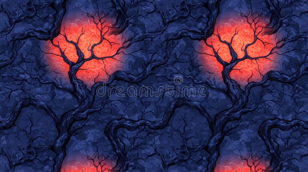 Red Light and Tree Silhouette Against a Dark Blue Backdrop Stock ...