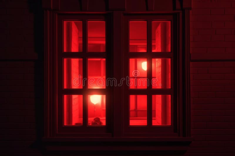 Red Light from the Window. the Red Window Shines Mystically at Night ...
