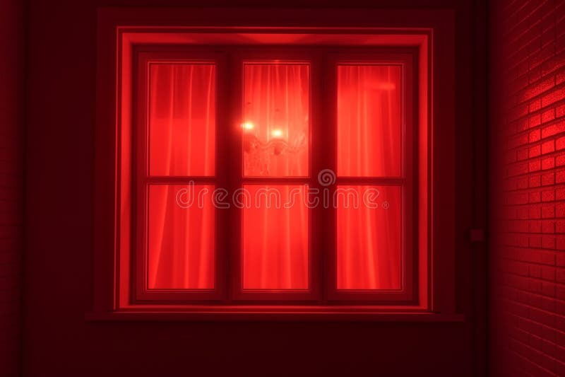 Red Light from the Window. the Red Window Shines Mystically at Night ...