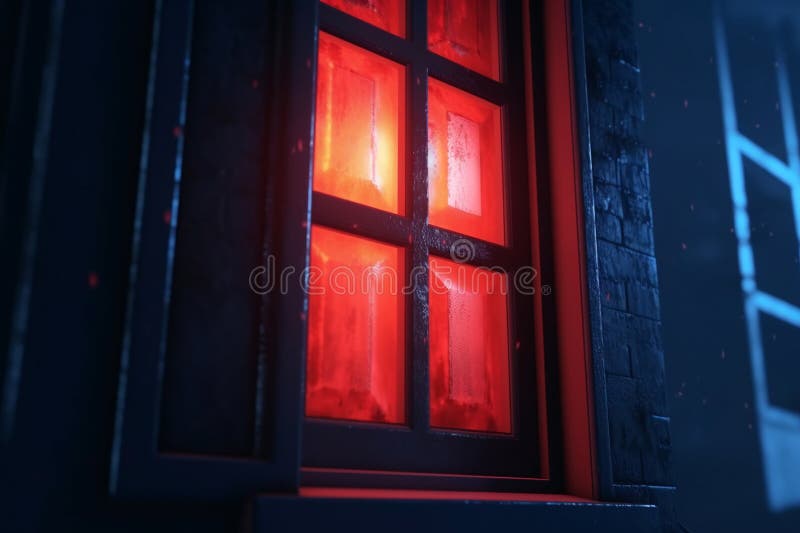 Red Light from the Window. the Red Window Shines Mystically at Night ...