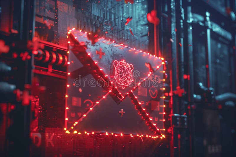 Red Lighted Email Envelope Warning of Spam Virus Stock Photo - Image of ...