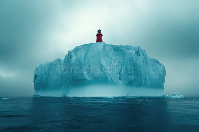 Red Lighthouse on a Big Floating Iceberg Stock Illustration ...