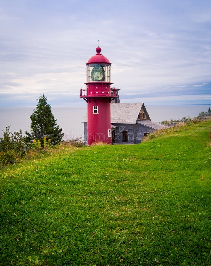 Red Lighthouse in Gaspe, Quebec Stock Image - Image of quebec ...