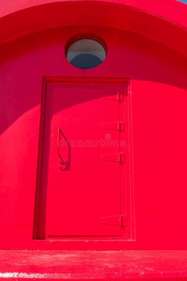 Red Lighthouse Door on Concrete Pier Stock Photo - Image of asia, paint ...
