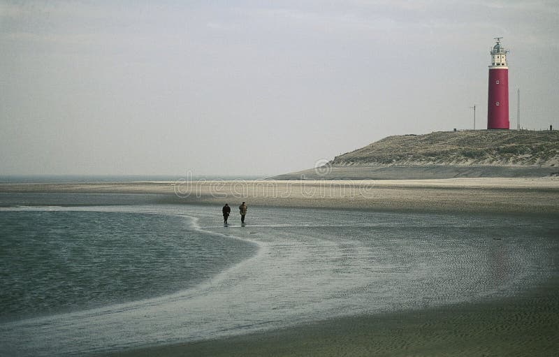 Red Lighthouse Low Tide Walk Stock Photo - Image of travel, business ...