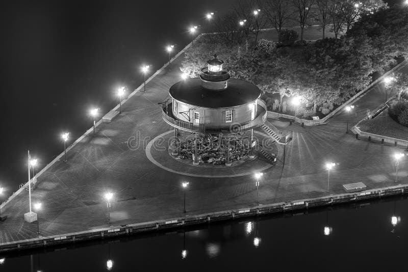 Red Lighthouse at Night, the Inner Harbor in Baltimore, Maryland Stock ...