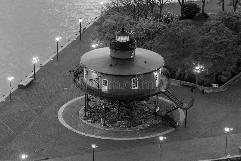 Red Lighthouse at Night, the Inner Harbor in Baltimore, Maryland Stock ...
