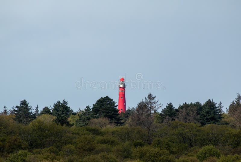 Red Lighthouse of Schiermonnikoog Behind a Forest Stock Image - Image ...