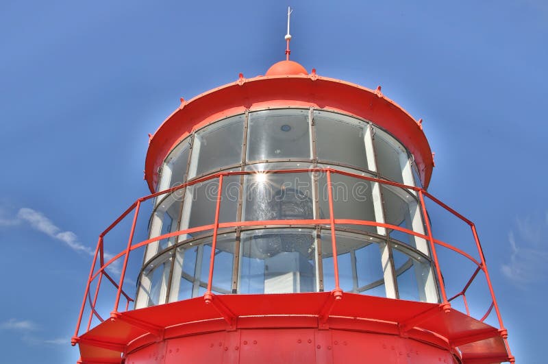 Red Lighthouse Seen Majestic on Clear Sky Stock Image - Image of clear ...