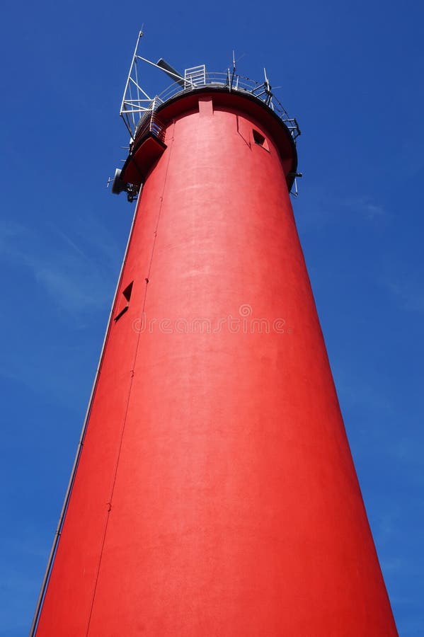 Red Lighthouse - View from Below Stock Photo - Image of antenna ...