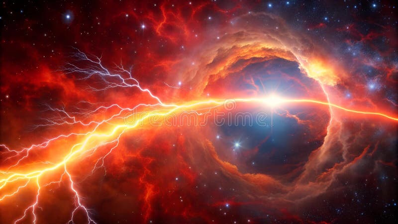 Red Lightning Bolt Arcing through a Glowing Nebula AI Generated Stock ...