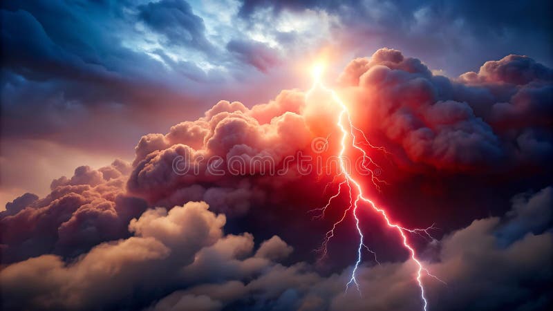 Red Lightning Bolt Splitting a Cloud Generative AI Stock Illustration ...