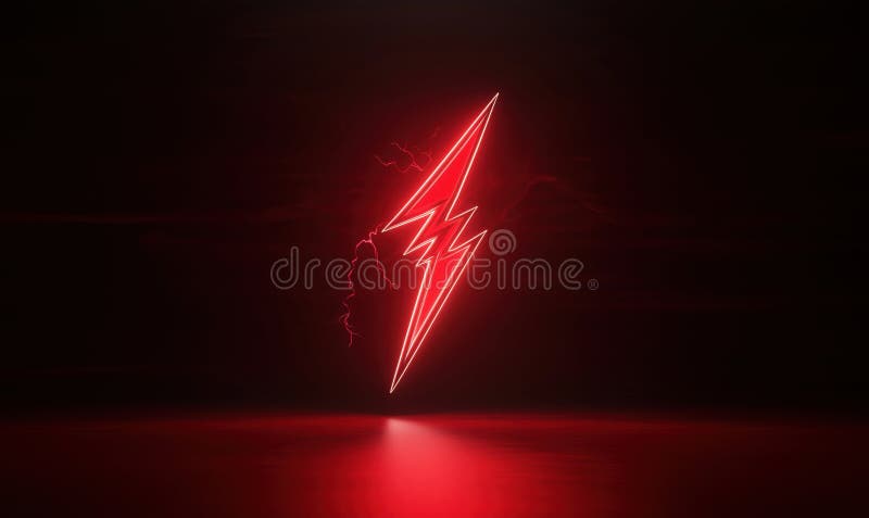 Red Lightning Bolt Symbol Glowing Against Dark Background with Dramatic ...