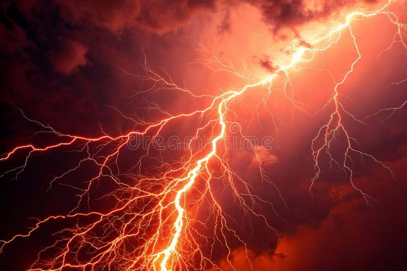 Red Lightning: a Fiery Electrical Energy Background Stock Illustration ...