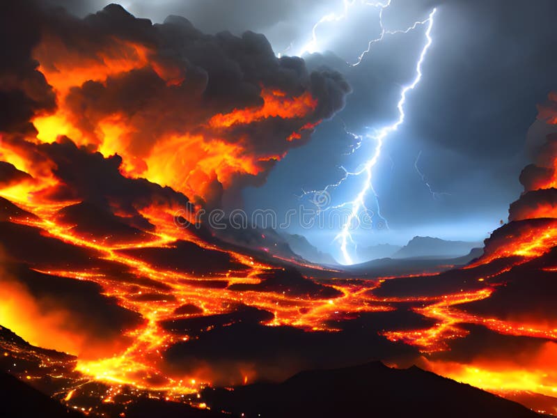 Red Lightning in the Night, Ai Generated Stock Illustration ...