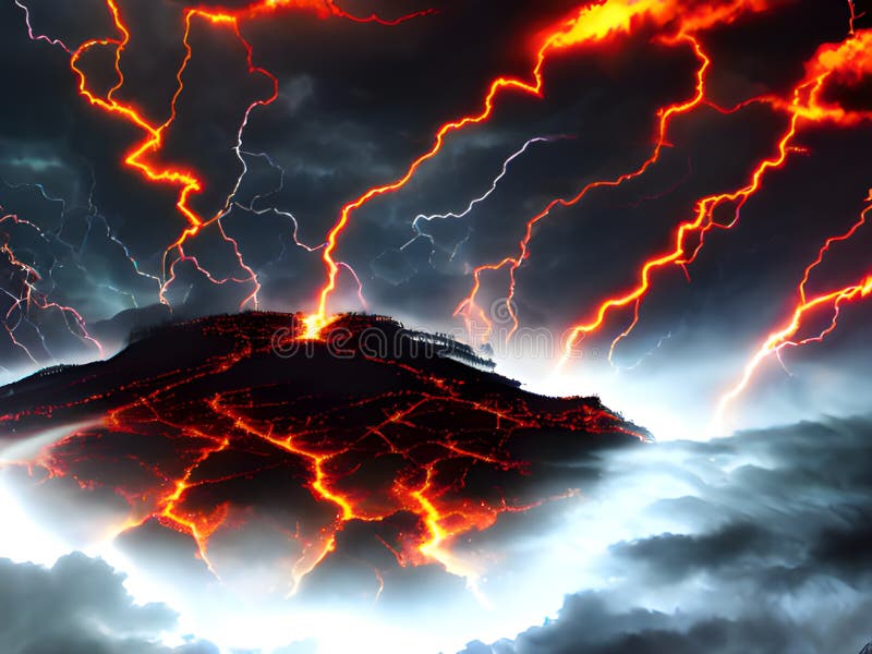 Red Lightning in the Night, Ai Generated Stock Illustration ...