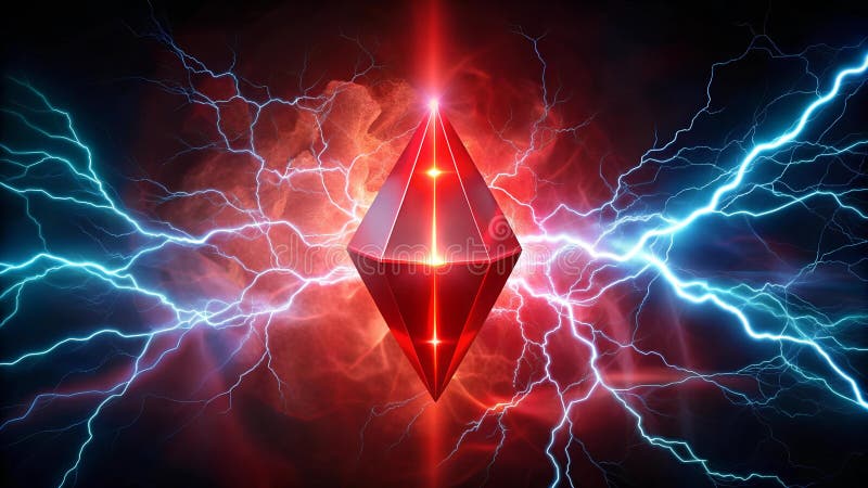 Red Lightning Splitting a Glowing Crystal AI Generated Stock ...