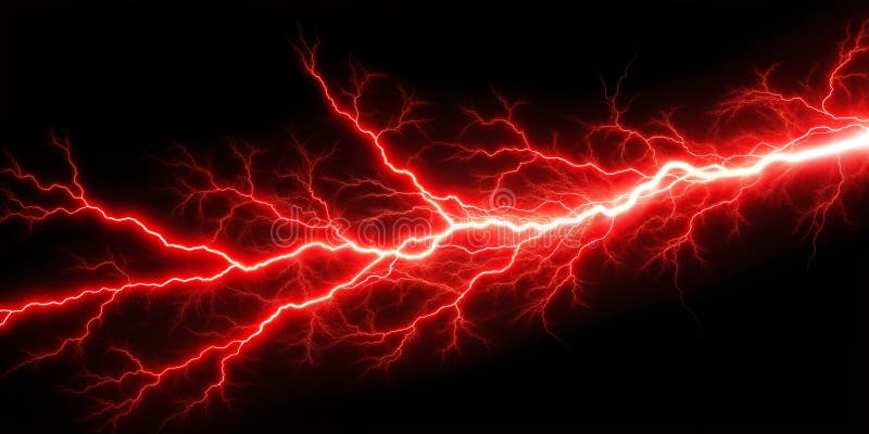 Red Lightning Strike on Black Background, Electric , Power , Energy ...