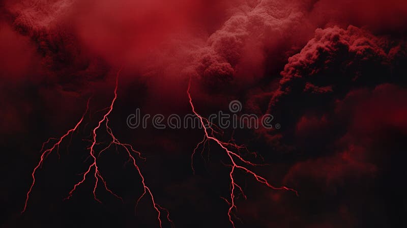 Red Lightning Strikes through Dark Clouds Stock Illustration ...