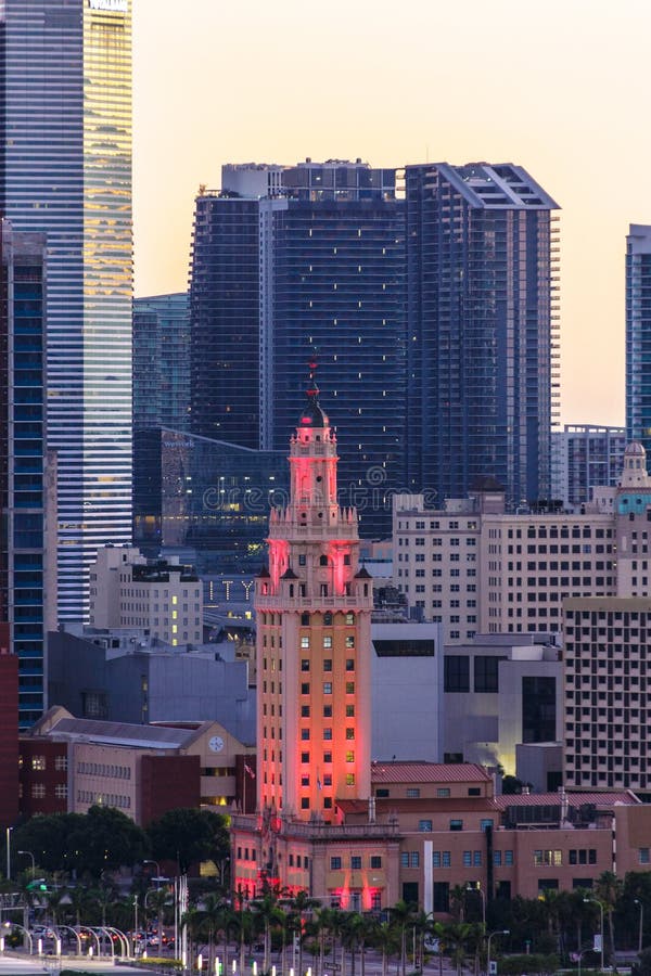 Red Lights on Building at Dusk Editorial Photography - Image of tower ...