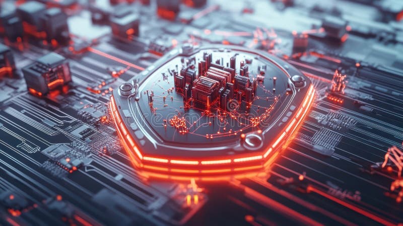 Illuminated Computer Processor, Red Lights Highlight Advanced Circuitry ...