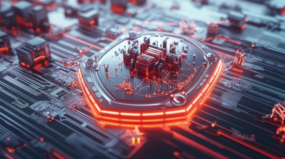 Illuminated Computer Processor, Red Lights Highlight Advanced Circuitry ...