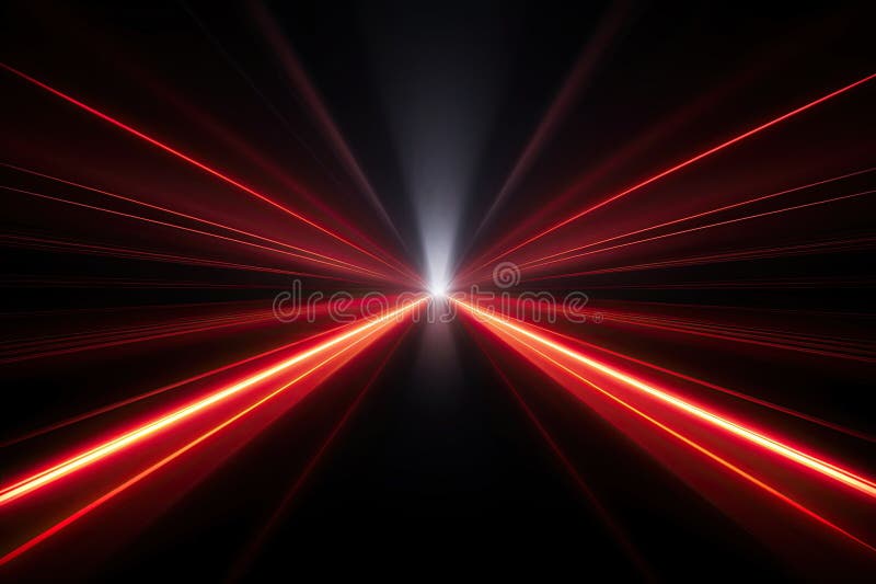 Red Lights Lines in Infinity Vanishing Point on Dark Background Stock ...