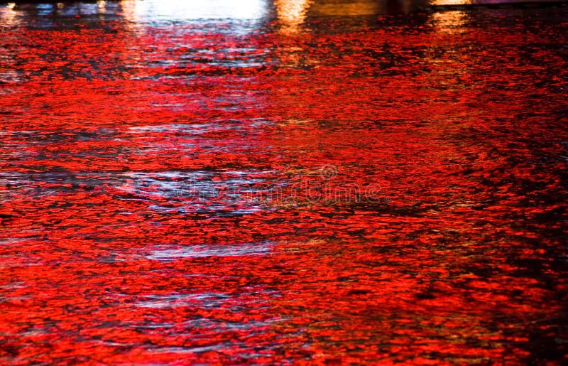 Red Lights Reflected in Water Stock Image - Image of outdoors, night ...