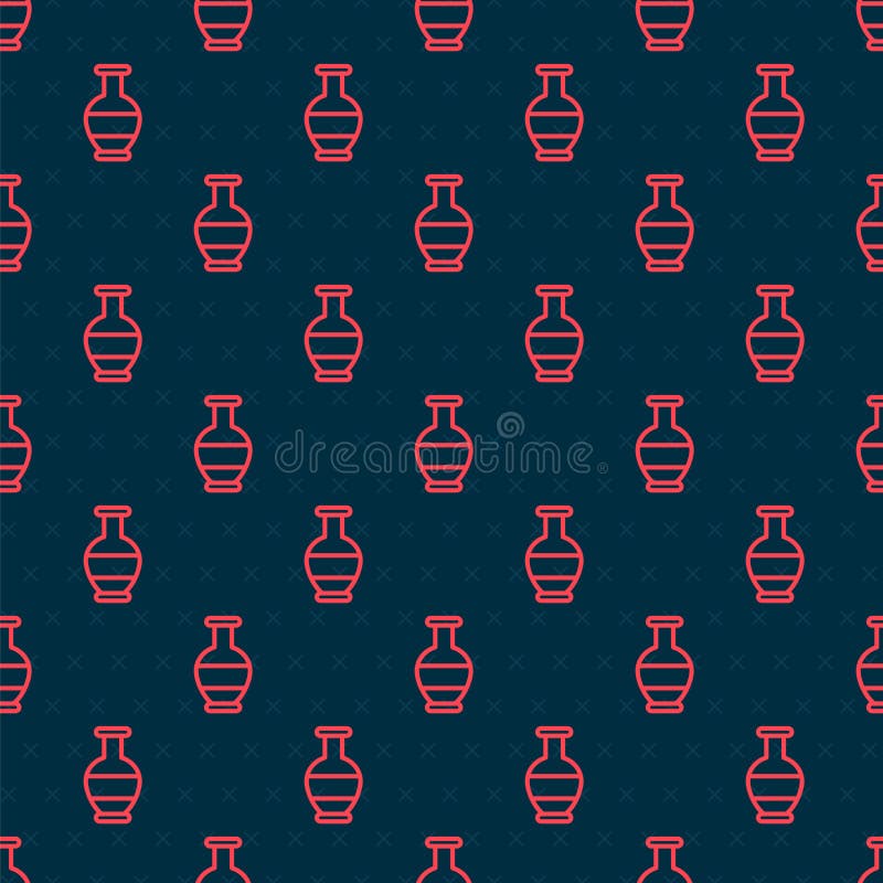 Red Line Ancient Amphorae Icon Isolated Seamless Pattern on Black ...