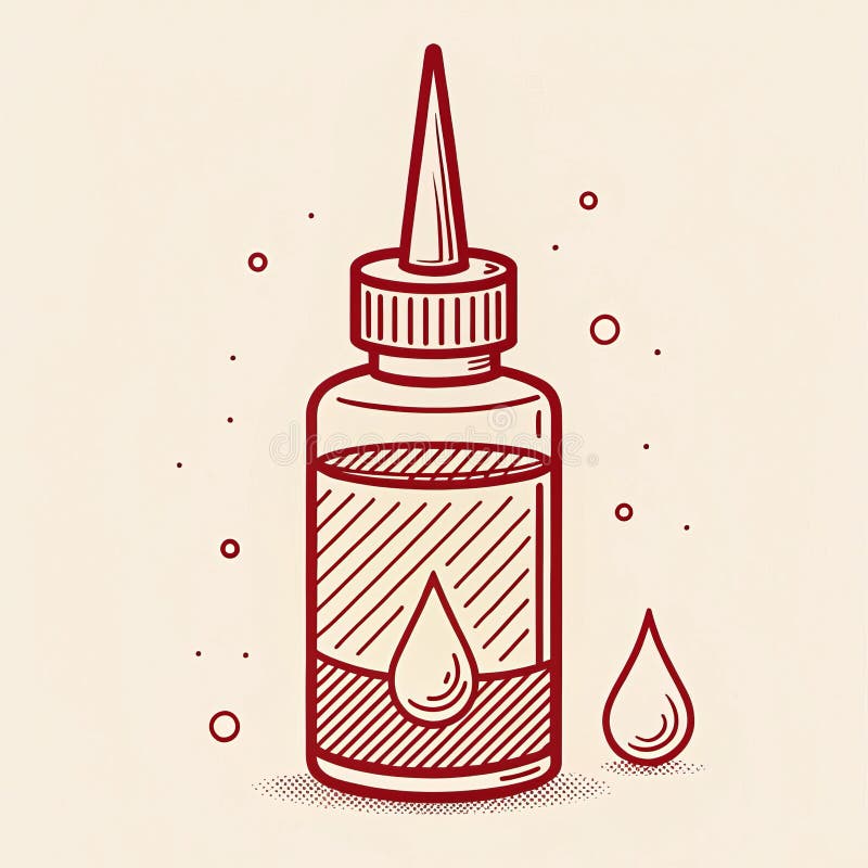 Red Line Art Bottle with Droplets Line Art Illustration, Dropper Bottle ...