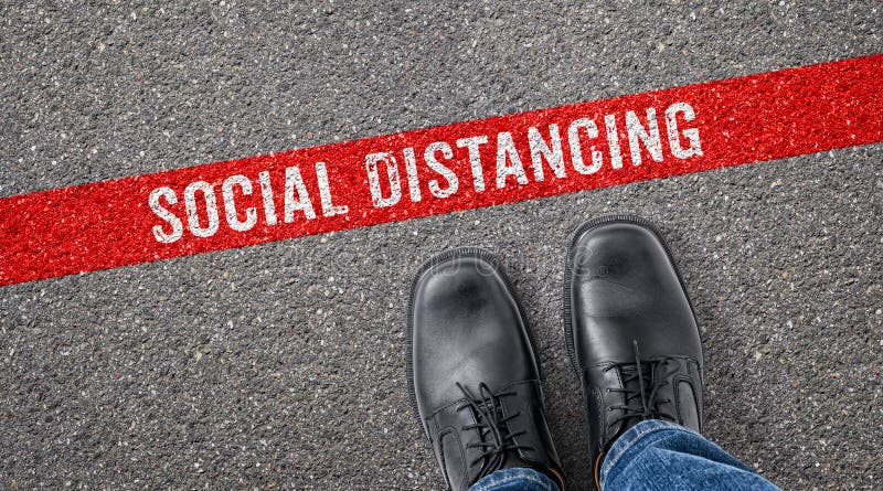 Red Line on Asphalt - Social Distancing Stock Image - Image of asphalt ...