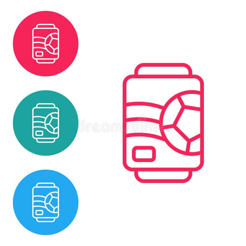 Red Line Beer Can Icon Isolated on White Background. Set Icons in ...