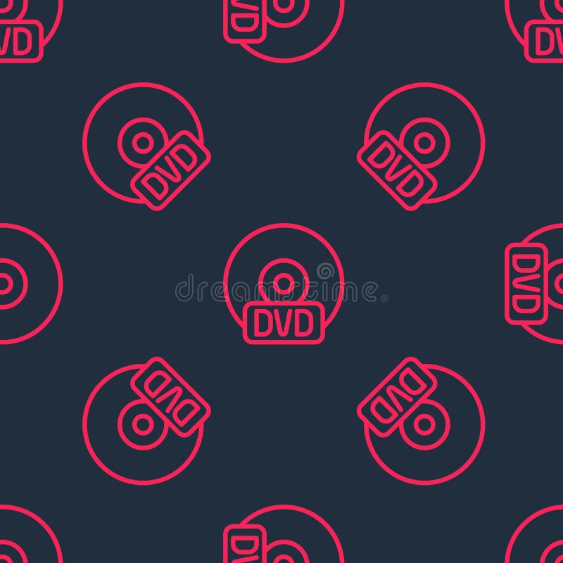Red Line CD or DVD Disk Icon Isolated Seamless Pattern on Black ...
