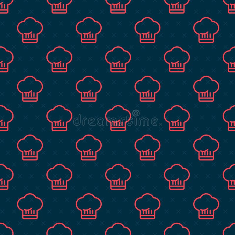 Red Line Chef Hat Icon Isolated Seamless Pattern on Black Background ...