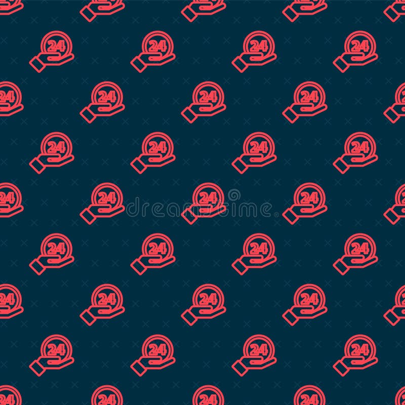 Red Line Clock 24 Hours Icon Isolated Seamless Pattern on Black ...