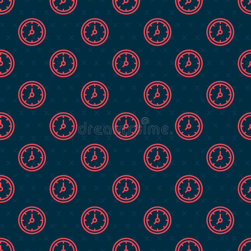 Red Line Clock Icon Isolated Seamless Pattern on Black Background. Time ...