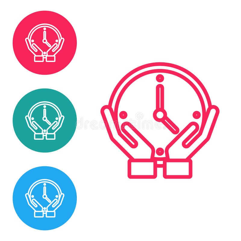 Red Line Clock Icon Isolated on White Background. Time Symbol. Set ...